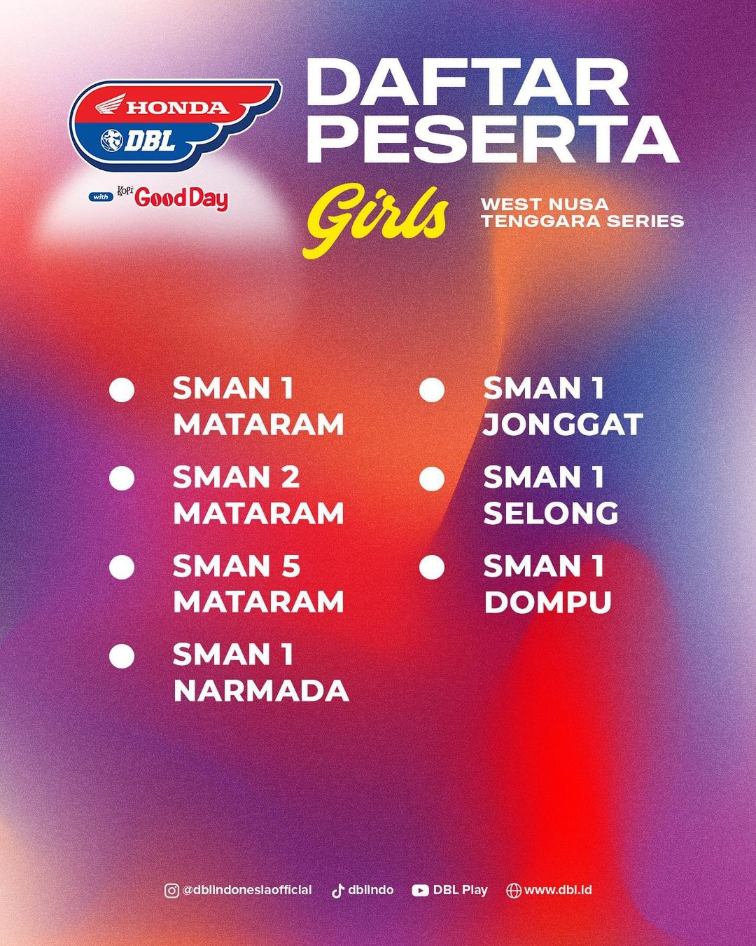 Honda DBL with Kopi Good Day Mataram: Jadwal, Peserta, dan TM | DBL ID Honda DBL with Kopi Good Day Mataram: Jadwal, Peserta, dan TM | DBL ID